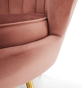 Křeslo ve stylu Art-deco, růžová Velvet látka / gold chrom-zlatý, NOBLIN