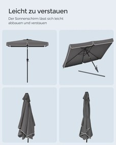 Slunečník 200 × 150 cm, obdélníkový balkonový slunečník, UV ochrana UPF 50+, bez základny, šedý