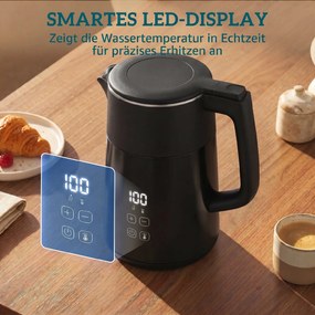 HOMCOM Elektrická konvice, 1,7 l, rychlovarná, 2200 W, s LED displejem, funkcí udržování teploty, ochranou proti provozu nasucho, bez PTFE