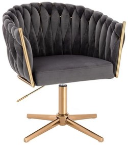 LuxuryForm DESIGN Otočná židle NORDEN VELUR na zlatém kříži - tmavě šedá