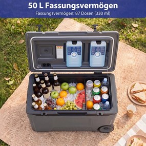 Costway Chladicí box 50 L Velký termobox z plastu s kolečky a madlem – šedá