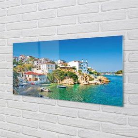 akrylový obraz Řecko staveb pobřeží mořská 125x50 cm