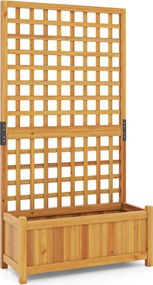 Costway Dřevěný vyvýšený záhon s mřížkou 76 × 32 × 143 cm, oranžový
