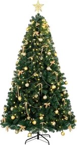 HOMCOM Umělý vánoční stromek 180 cm s 240 LED světly, 755 PVC větviček, hvězda, koule, mašle, zelený