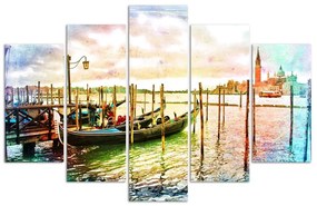 Obraz na plátně pětidílný Benátky Gondoly Itálie - 200x100 cm