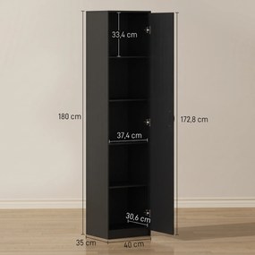 HOMCOM úzká kuchyňská skříň s 5 policemi, 40 × 35 × 180 cm, černá