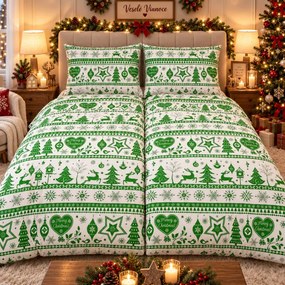 Povlečení bavlněné Vánoční povlečení Christmas zelené TiaHome - 1x Polštář 90x70cm, 1x Přikrývka 140x200cm
