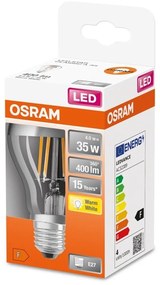 LED žárovka se stříbrnou zrcadlovou korunkou E27 4 W CLASSIC A, teplá bílá