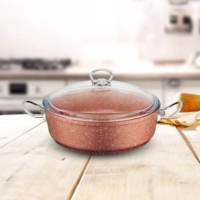Růžový nízký hliníkový hrnec s poklicí Güral Porselen Classic, ø 26 cm