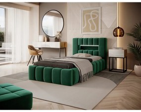 Eltap Čalouněná postel Lamica s úložným prostorem - dřevo Materiál a barva potahu: Nube 45 - žlutá, Rozměry (cm): 90x200