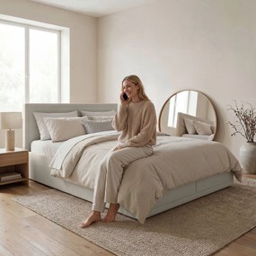 Čalouněná postel s úložným prostorem a roštem Marco 140x200 cm - Světle béžová
