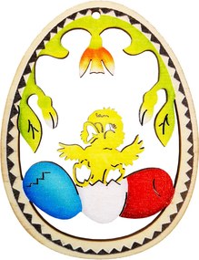 AMADEA Dřevěná dekorace vajíčko kuřátko s vajíčkem, velikost 9 cm, český výrobek