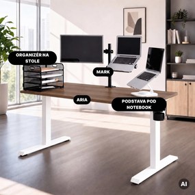 Elektrický stůl s nastavitelnou výškou ergonomický bílý/ořech,1400x700 mm: ARIA