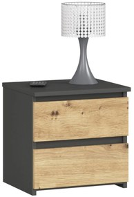 Noční stolek CL2 s 2 zásuvkami grafit/dub artisan
