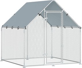 PawHut Výběh pro volný chov kuřat Pozinkovaný ocelový kurník se střešním krytem odolným proti UV záření uzamykatelné dveře 2x2x2 m stříbrný