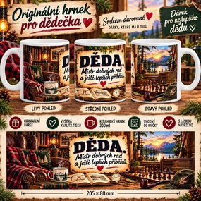 Srdcem darované Hrnek pro dědečka – DĚDA. Mistr dobrých rad a ještě lepších příběhů – 300 ml
