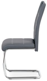 AUTRONIC Jídelní židle, potah šedá ekokůže, bílé prošití, kovová pohupová podnož, chrom