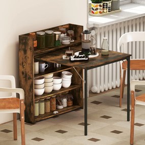 HOMCOM Skládací jídelní stůl s regálem, industriální design, úspora místa, pro malé prostory, 80x90x93cm, rustikální hnědá