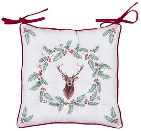 Podsedák na židli s výplní Holly Christmas s jelenem – 40x40x4 cm