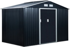 Outsunny Zahradní Kůlna 4,9 m², Zahradní Dům s Šikmou Střechou, Posuvné Dveře, Základna, 277 x 195 x 192 cm, Kůlna z Pozinkované Oceli, Odolná Vůči Po