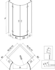 Mexen Mist L, čtvrtkruhový sprchový kout s 2-křídlými dveřmi, 100 x 100 cm, čiré sklo, zlatý matný profil, 8A33L-100-100-55-00