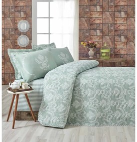 Set prošívaného přehozu a 2 povlaků na polštáře Mijolnir Pure Water Green, 200 x 220 cm