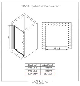 CERANO - Sprchové křídlové dveře Ferri L/P - chrom, transparentní sklo - 100x195 cm