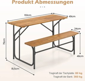 Costway Sada stolní lavice pro piknikový stůl pro 2 osoby a sedátko s deskou