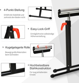 HOMCOM Válečková koza Výškově nastavitelná podpěrná koza s nosností až 90 kg Kovová černá 44x50x68-110 cm pro dílnu a kutilské projekty