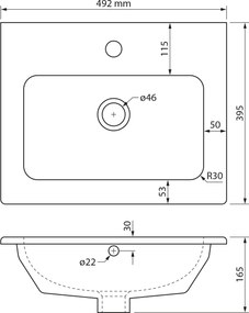 Sapho PRACTICO keramické umyvadlo nábytkové 50 x 40 cm s přepadem bílá 44050