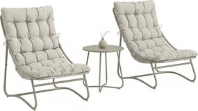 Outsunny 3dílný venkovní bistro set s polstry — 2 prodyšná křesla a kulatý stolek, žárově pozinkovaná ocel, světle šedý | Aosom