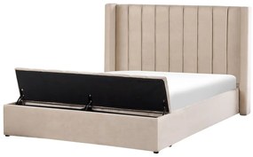 Sametová postel s úložným prostorem 160 x 200 cm béžová NOYERS Beliani