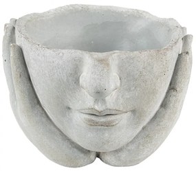 Šedý cementový květináč hlava ženy v dlaních S – 17x17x11 cm
