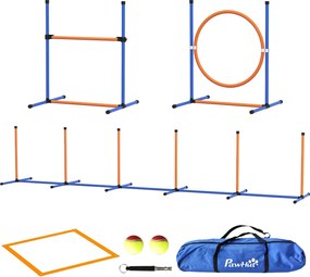 PawHut Agility Set pro psy, 4-dílná sada pro výcvik psů s nastavitelnou výškou překážek, slalomovými tyčemi, boxem na přestávky, skákacím kruhem, přek