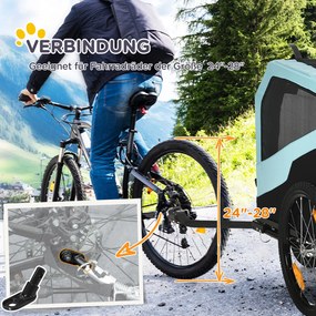 PawHut přívěs pro psy 2 v 1, přívěs na kolo pro psy, kočárek pro psy s odrazkami, kočárek pro psy max. 30 kg, Oxford tkanina, modrá | Aosom