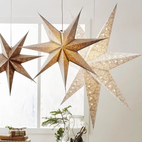 STAR TRADING Závěsná svítící hvězda White/silver 115 cm, bílá barva, stříbrná barva, papír