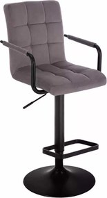 LuxuryForm DESIGN Barová židle VERONA BLACK VELUR na černé kulaté podstavě - tmavě šedá