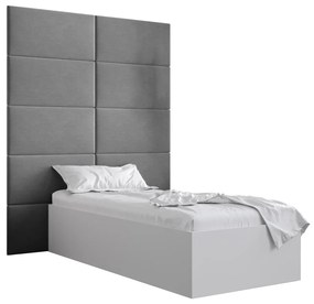 Jednolůžková postel s čalouněným čelem 90 cm Brittany 1 (bílá matná + šedá) (s roštem). 1045855