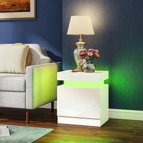 HOMCOM sada 2 LED nočních stolků s 16 barvami a 4 režimy, se 2 šuplíky, z dřeva, 45x35x52 cm, vysokolesklá bílá