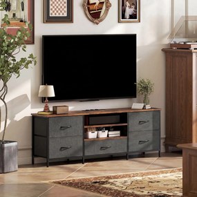 HOMCOM TV nábytek 140 cm, TV stolek 165,1 cm, dokovací stanice, 5 látkových zásuvek, otevřené police, 140x30x50 cm, rustikální hnědá