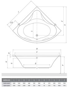 Roth SABRINA NEO rohová vana 150 x 150 cm 9630000 akrylátová