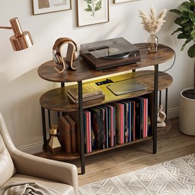 Costway Stojan na gramofon s nastavitelným LED osvětlením a nabíjecí stanicí