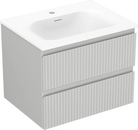 Mexen Rivel, koupelnová skříňka 60 cm s umyvadlem Vela, 2 zásuvky, drážkovaná, šedá matná/bílá, 91A20-06047-2-BFF62-W23M01