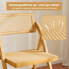 Costway Sada 2 ratanových skládacích židlí s bambusovým rámem