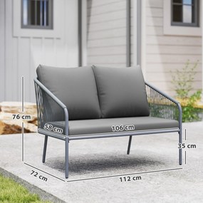 Ratanová pohovka Outsunny se sedáky, 2 místná pohovka, venkovní balkonová pohovka, ratanový nábytek 112 x 72 x 76 cm Šedá