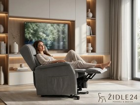 Elektrické polohovací TV křeslo ušák FINN - šedá látka