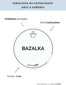 Samolepka na kořenky BAZALKA průhledná 5 cm tučné písmo