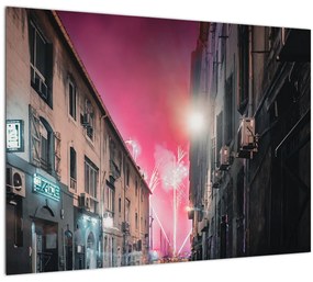 Skleněný obraz ohňostroje v Marseille (70x50 cm)