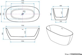 Erga Vienna, volně stojící vana 170x80 cm + odtoková zátka, bílá lesklá, ERG-VIENNA-170080-WH-WH