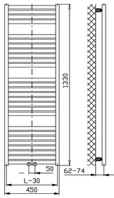 Aqualine, TONDI topné těleso 450x1330 mm, středové připojení, bílá, DT470T